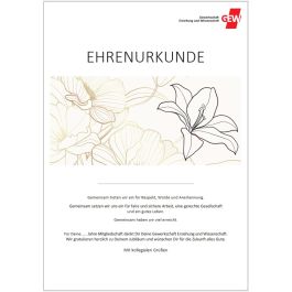 Ehrenurkunde neutral DIN A4 - Florales Motiv - GEW Shop Hauptvorstand